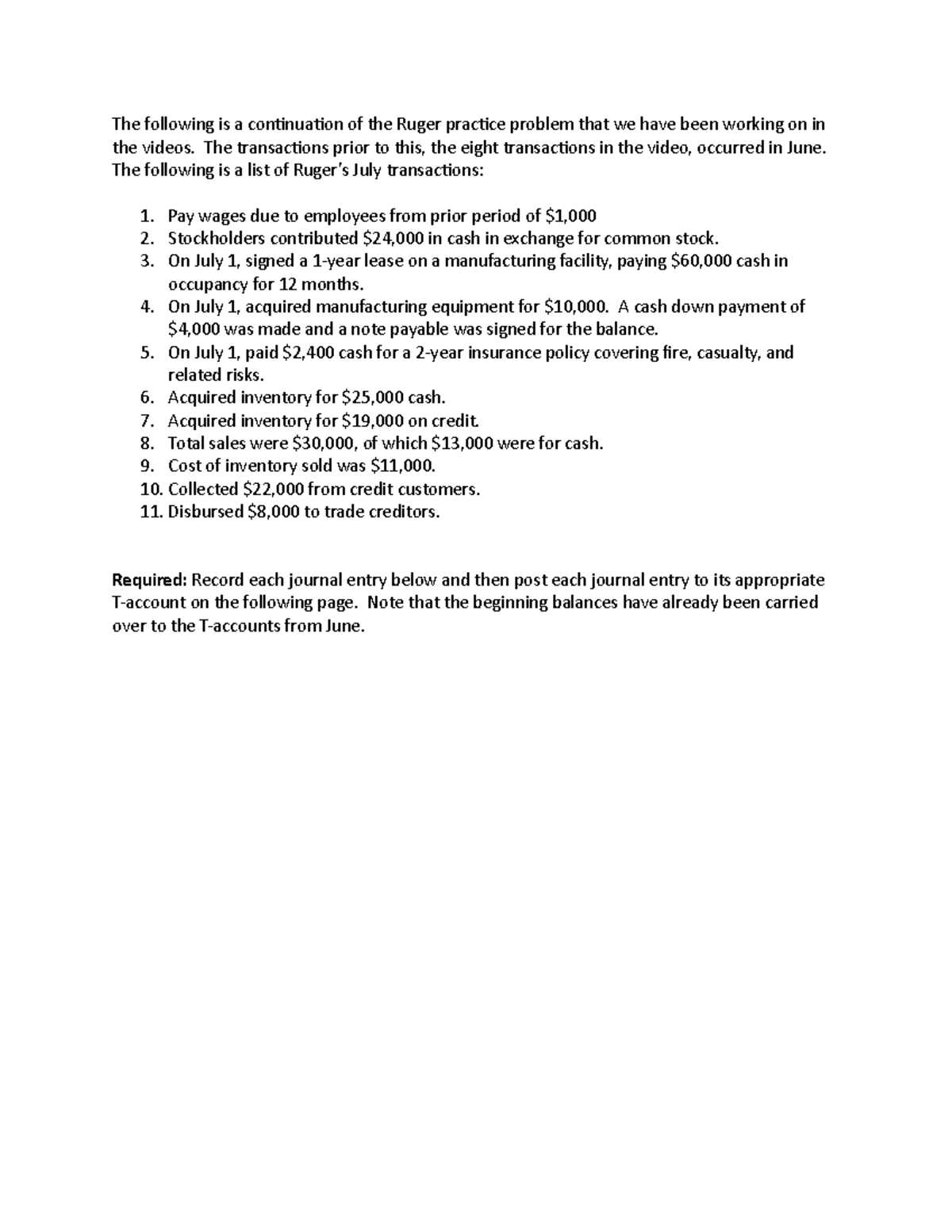 Debit and Credits Practice Assignment - The following is a continuation ... Debit and Credits Practice Assignment - The following is a continuation ...