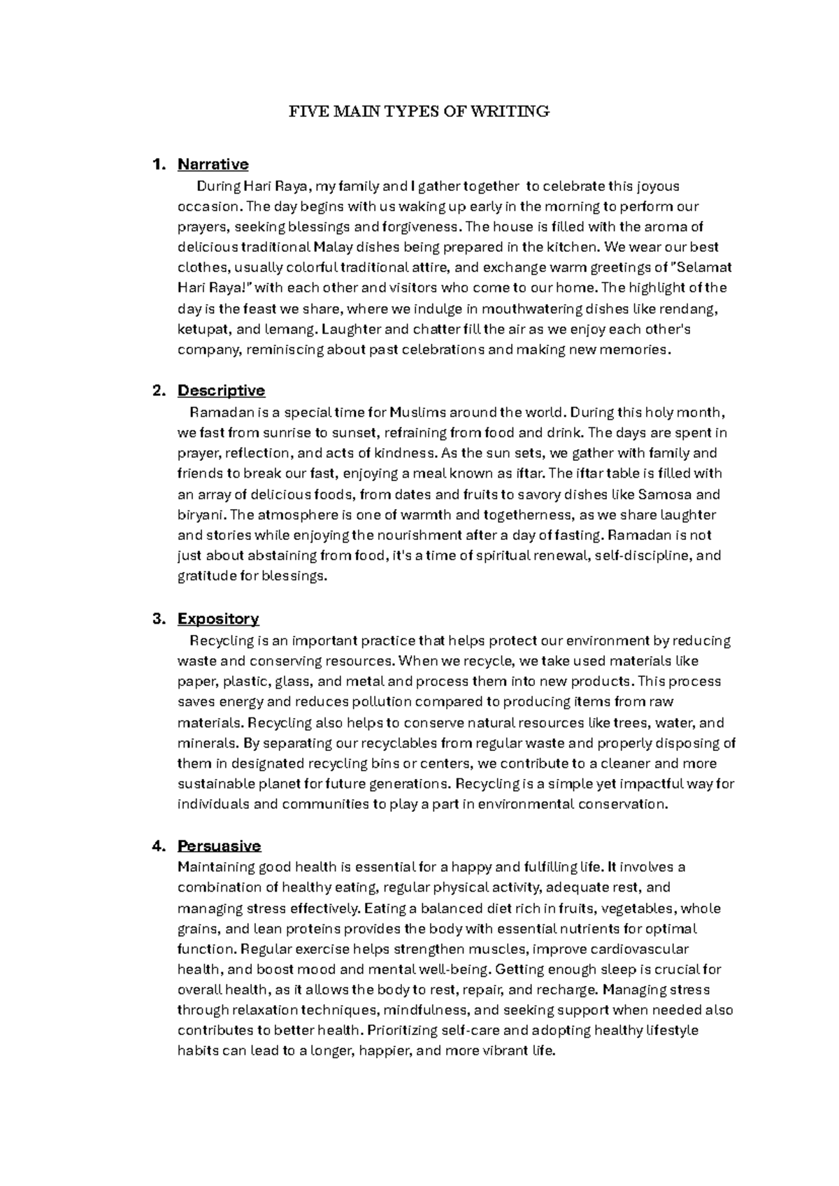 LCC112 FIVE MAIN Types OF Writing - FIVE MAIN TYPES OF WRITING 1 ...