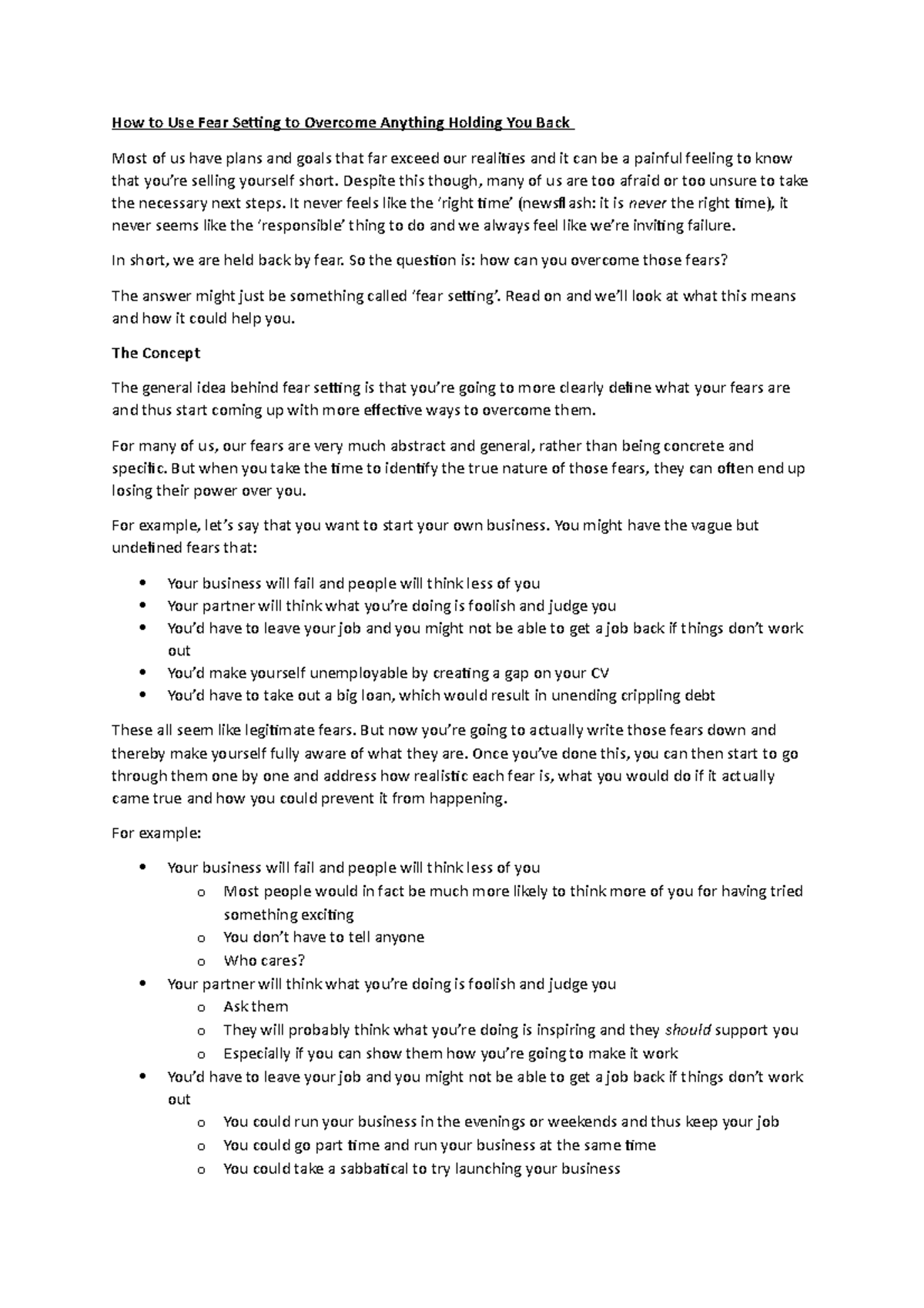 Article 4 - How to Use Fear Setting to Overcome Anything Holding You ...