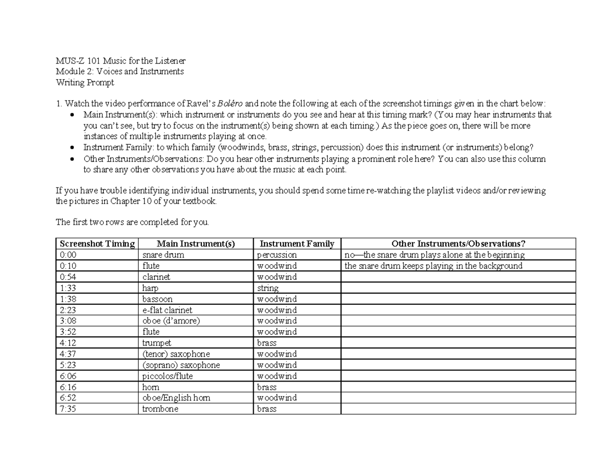 Writing Prompt: Voices and Instruments - 101 Music for the Listener ...