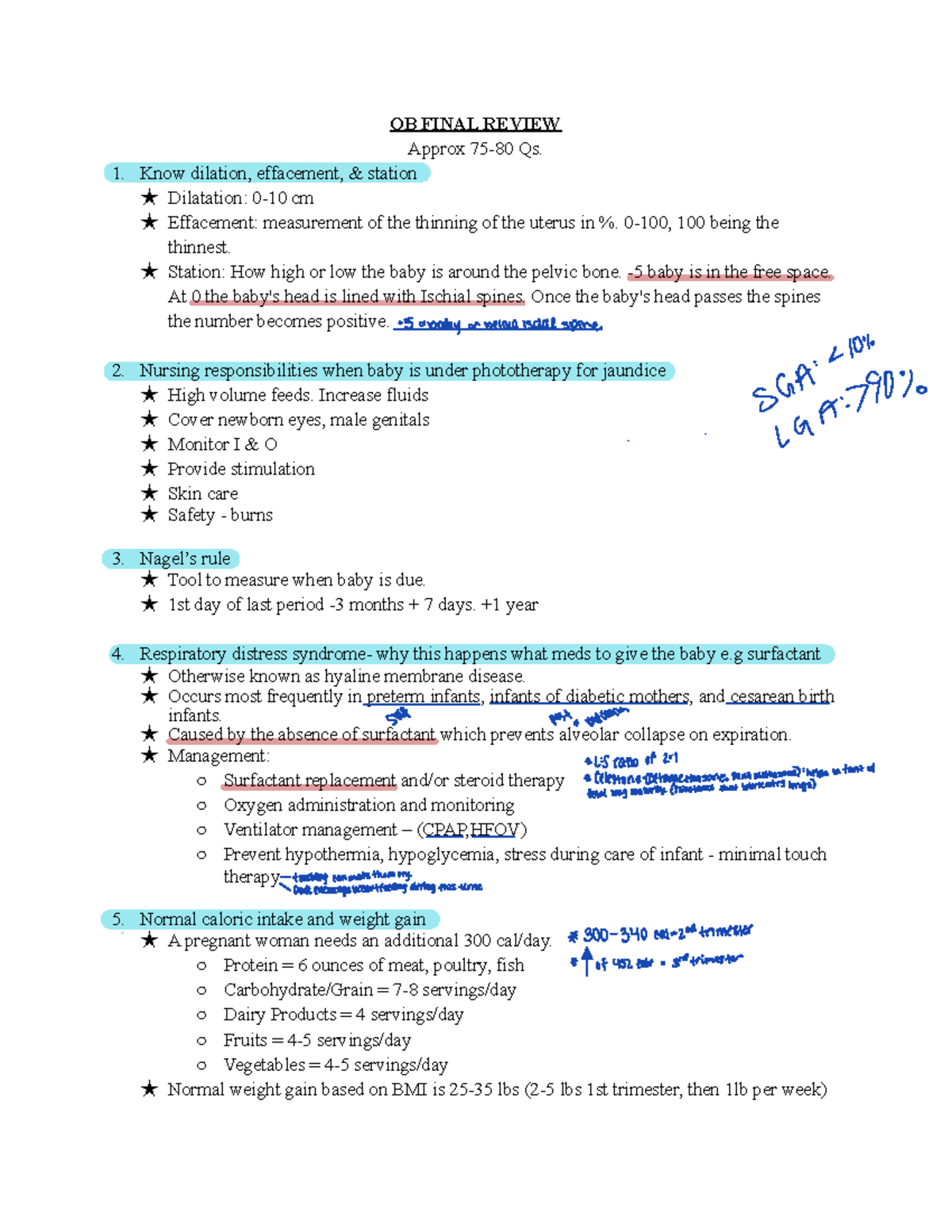 OB Final Review - OB FINAL REVIEW Approx 75-80 Qs. Know dilation, effacement, & station ★ - Studocu