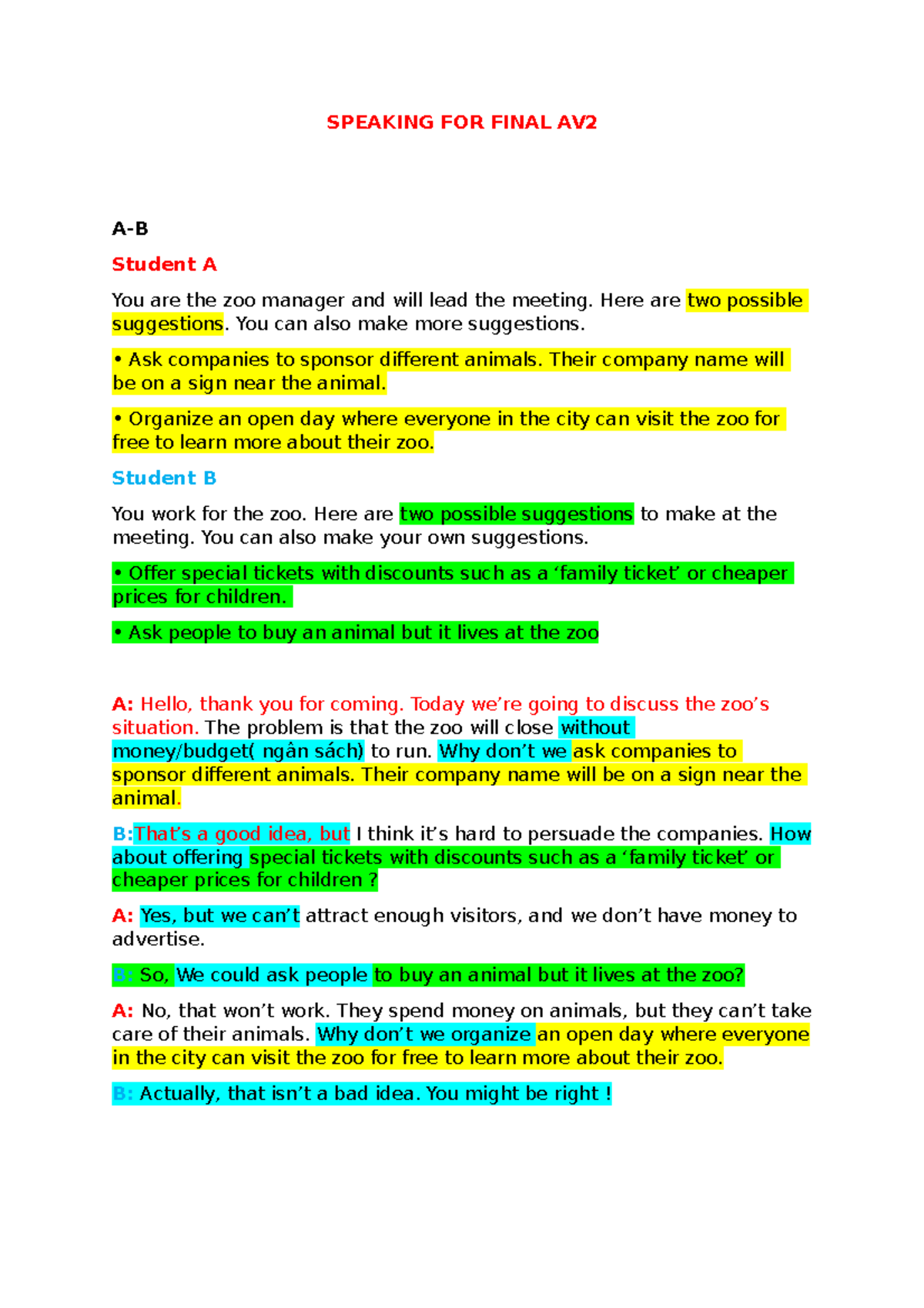 Part 2 chinh sửa final speaking G - SPEAKING FOR FINAL AV A-B Student A ...