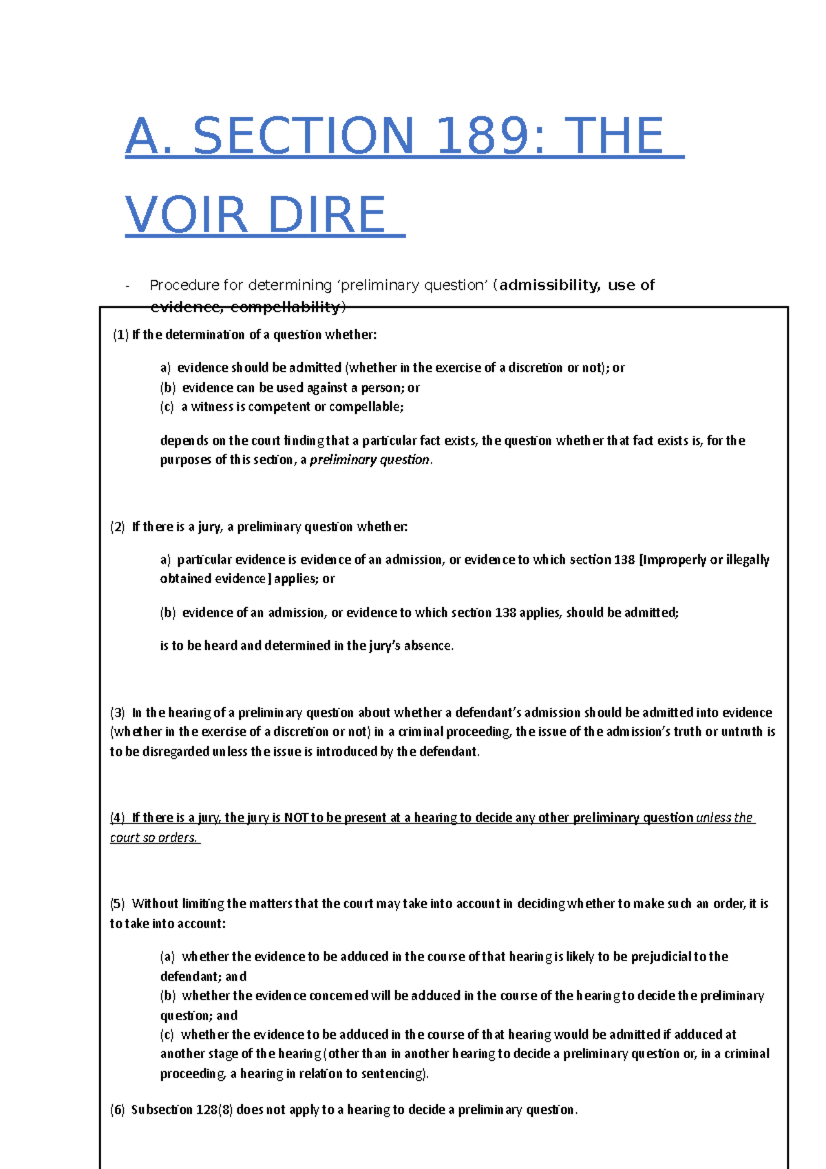 A evidence summary evidence for evidence - A. SECTION 189: THE VOIR ...