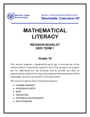 Math Lit gr 10 Term 1 Daily activities - SECTION 1: NUMBER FORMATS ...