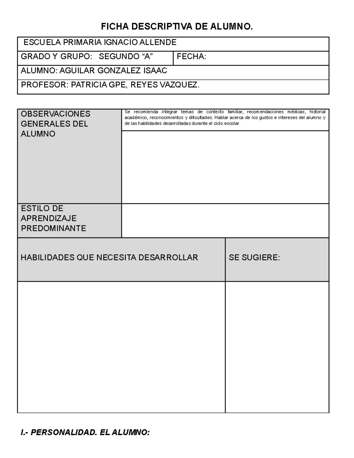 Formato Ficha Descriptiva-1 - FICHA DESCRIPTIVA DE ALUMNO. ESCUELA ...