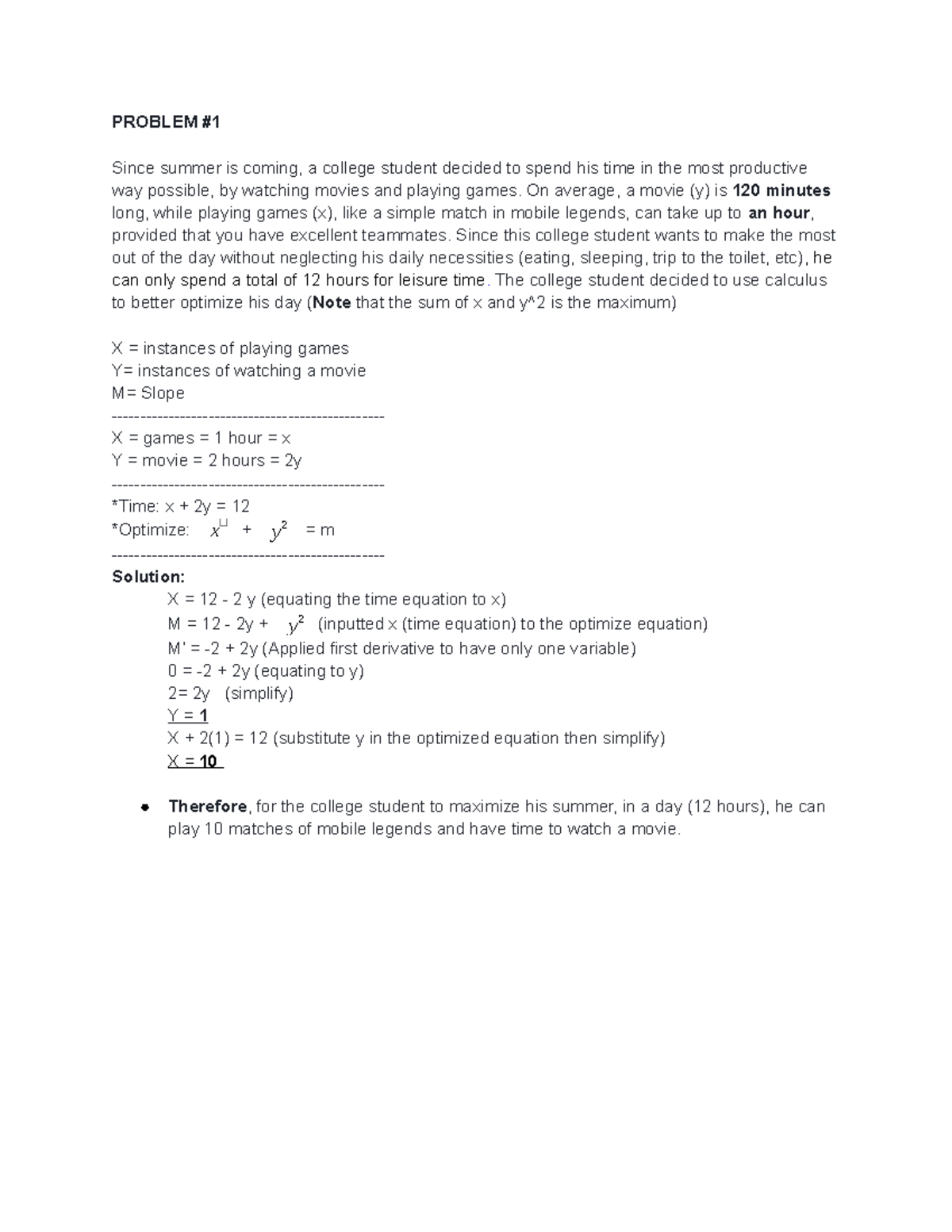 Calculus - Sample Problems with solutions - PROBLEM Since summer is ...