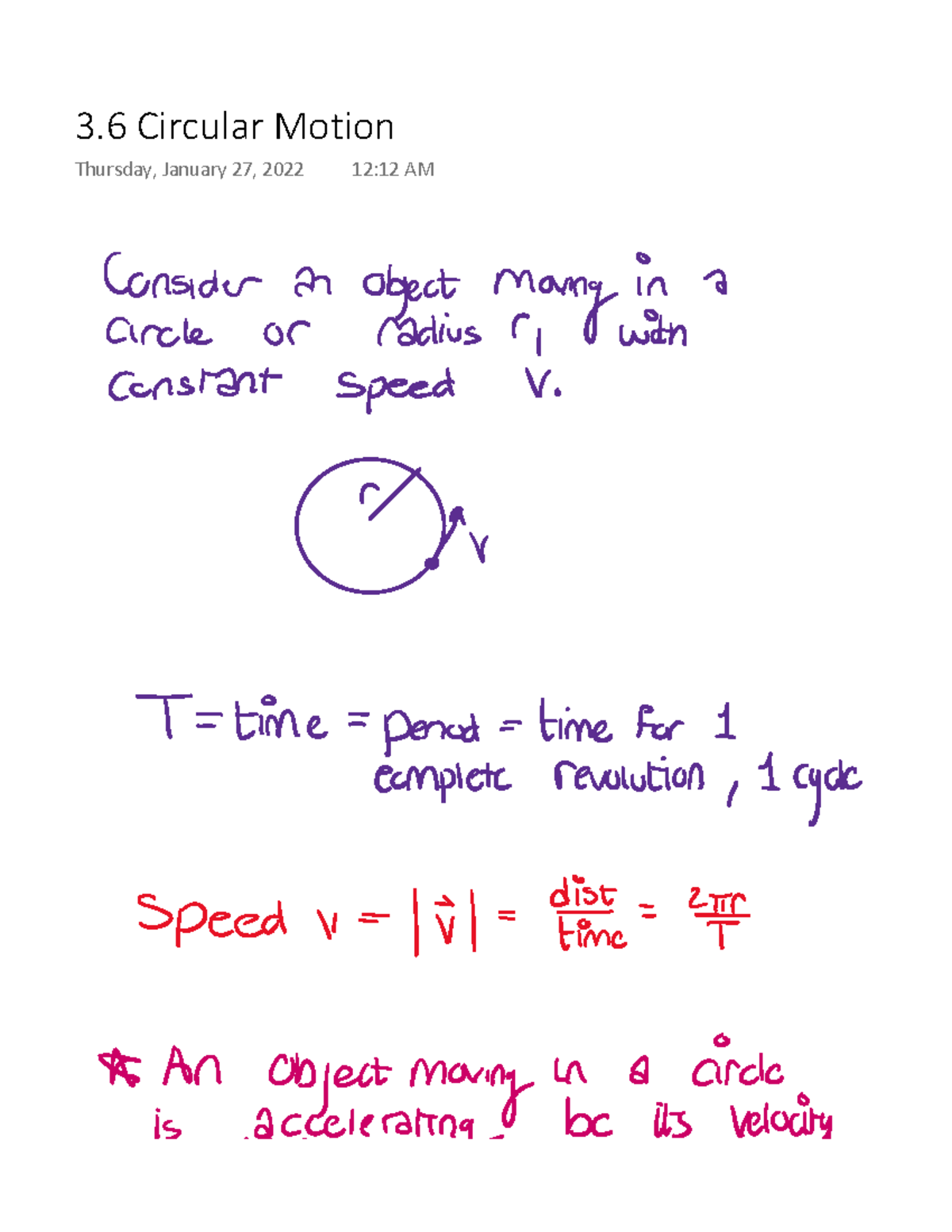 3.6 Circular Motion - Professor: Michael Dubson - PHYS 1110 - 3 ...