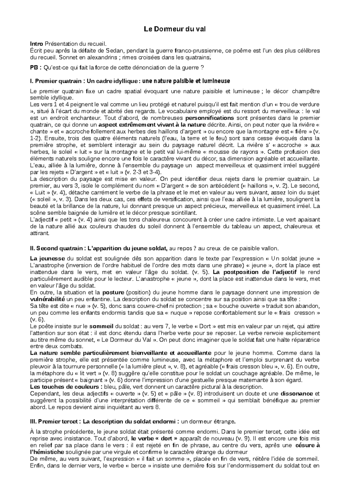 LE Dormeur DU VAL - lectures linéaires pour l’oral - Le Dormeur du val ...