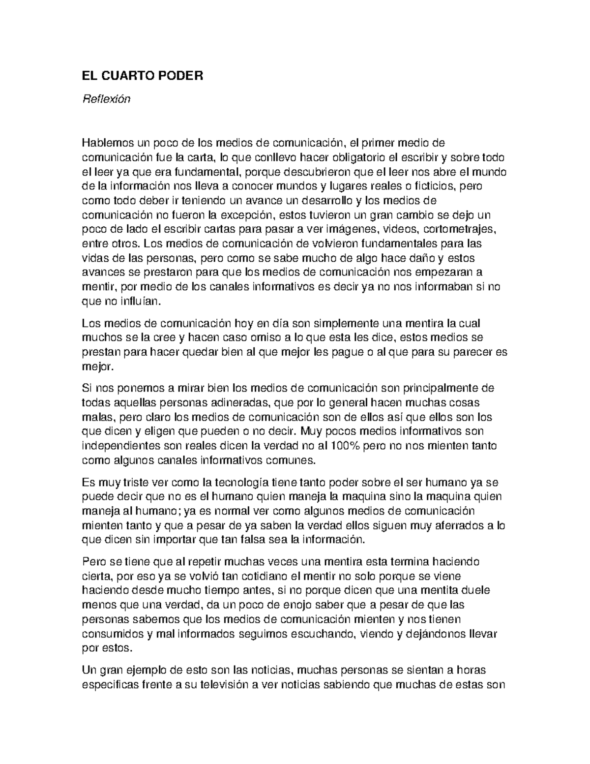 Cuarto poder refelxion - EL CUARTO PODER Reflexión Hablemos un poco de ...