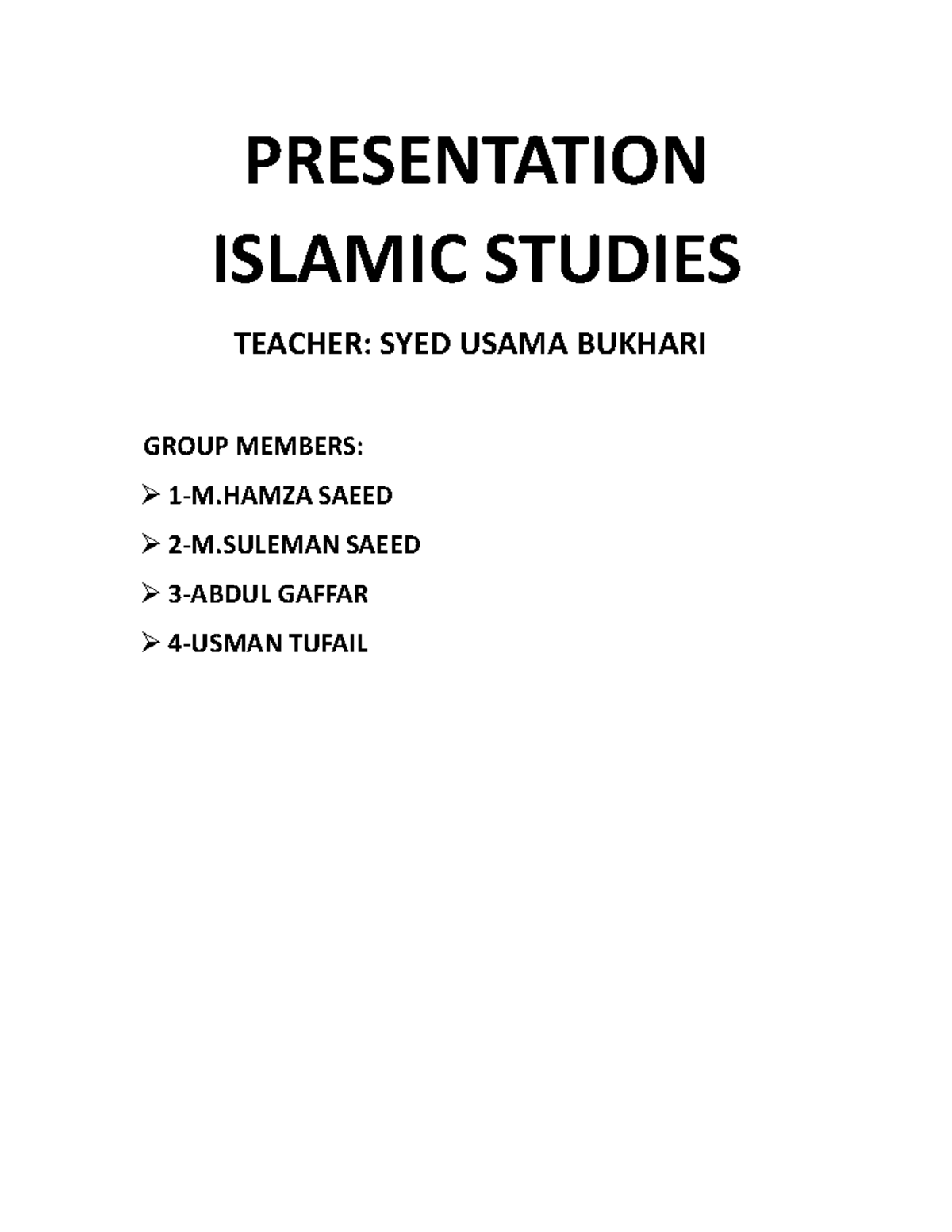 1234 - Chemistry nots - PRESENTATION ISLAMIC STUDIES TEACHER: SYED ...