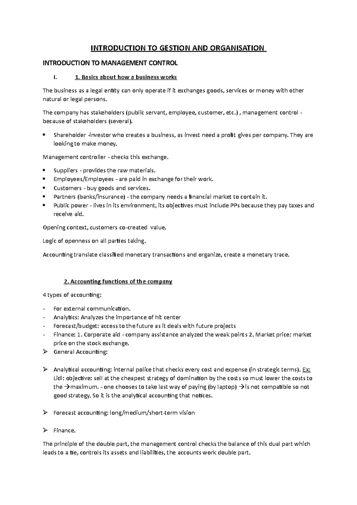 Introduction to Gestion and Organisation - INTRODUCTION TO GESTION AND ...