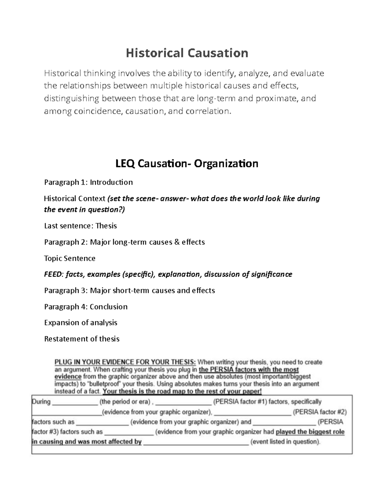 Historical Causation - Historical Causation Historical thinking ...