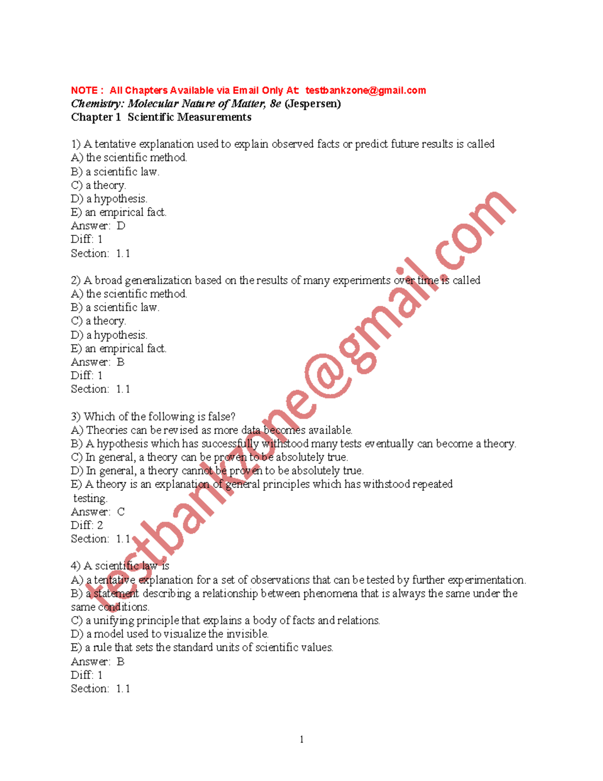Test bank and Solutions For Chemistry The Molecular Nature of Matter ...