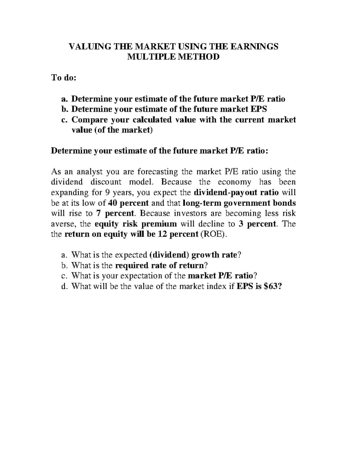 CHAP12 Valuation - VALUING THE MARKET USING THE EARNINGS MULTIPLE ...