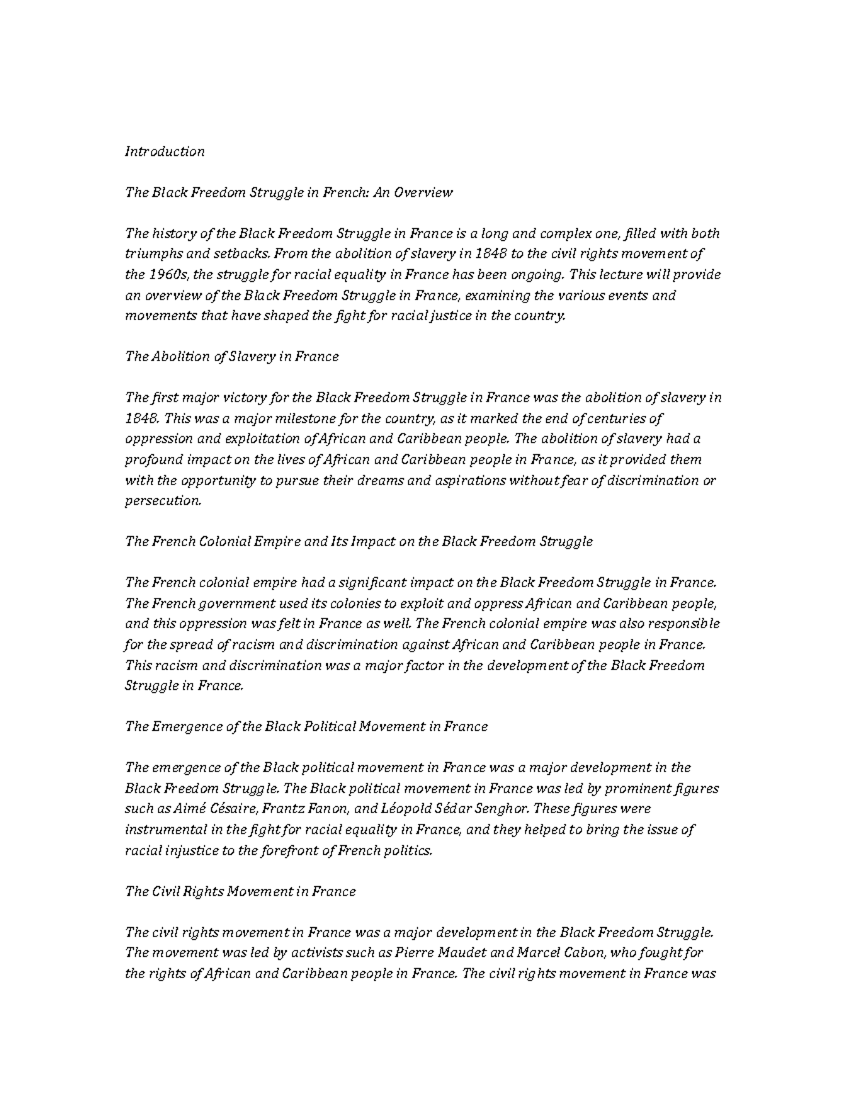 The Black Freedom Struggle Notes de cours - Introduction The Black ...