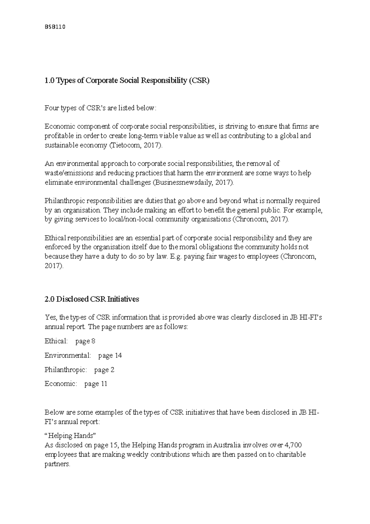 Accounting-CSR-Report - BSB110 1 Types of Corporate Social ...