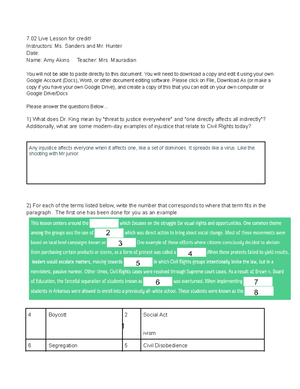 Copy of 7.02 Live Lesson - 7 Live Lesson for credit! Instructors: Ms ...