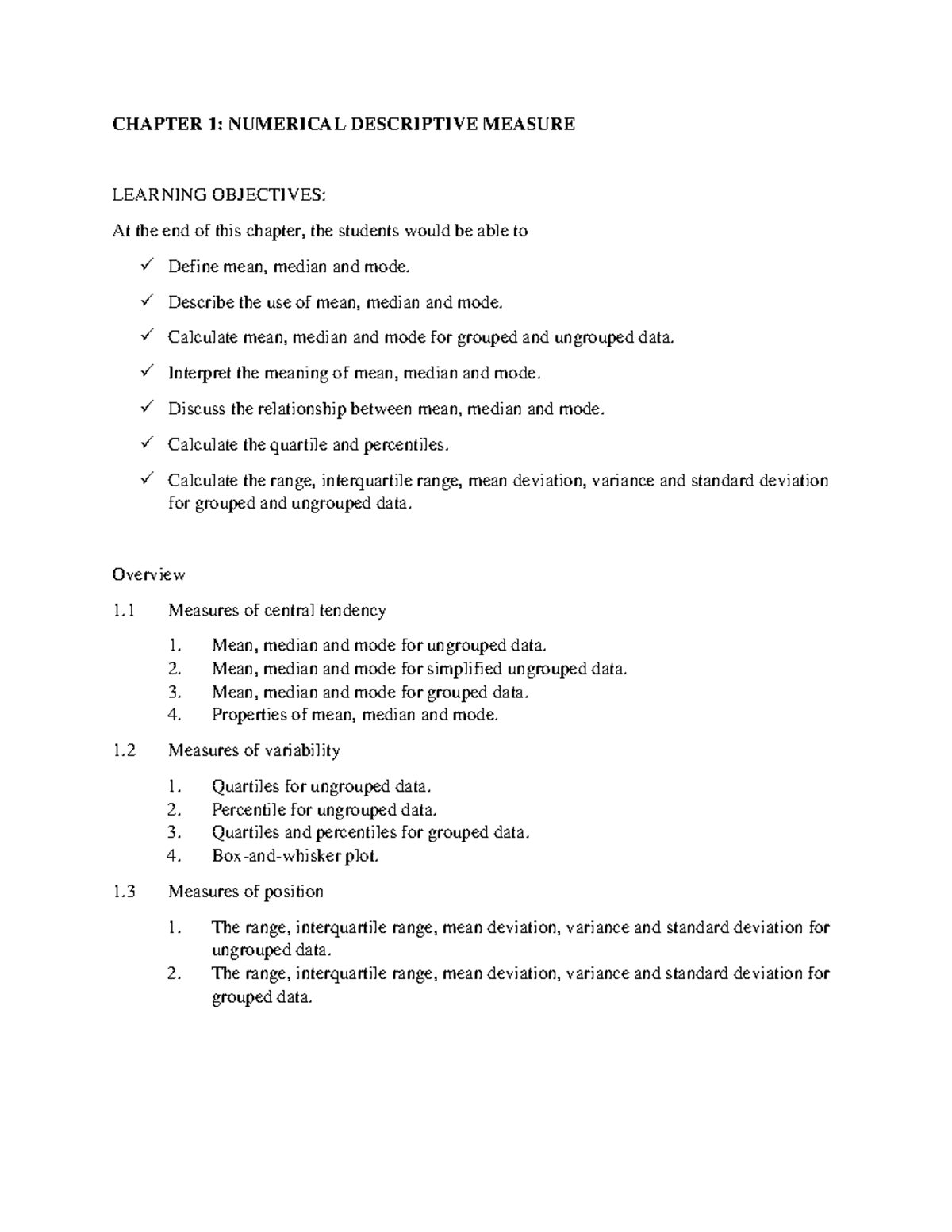 Chapter 1 descriptive measure student - CHAPTER 1: NUMERICAL ...