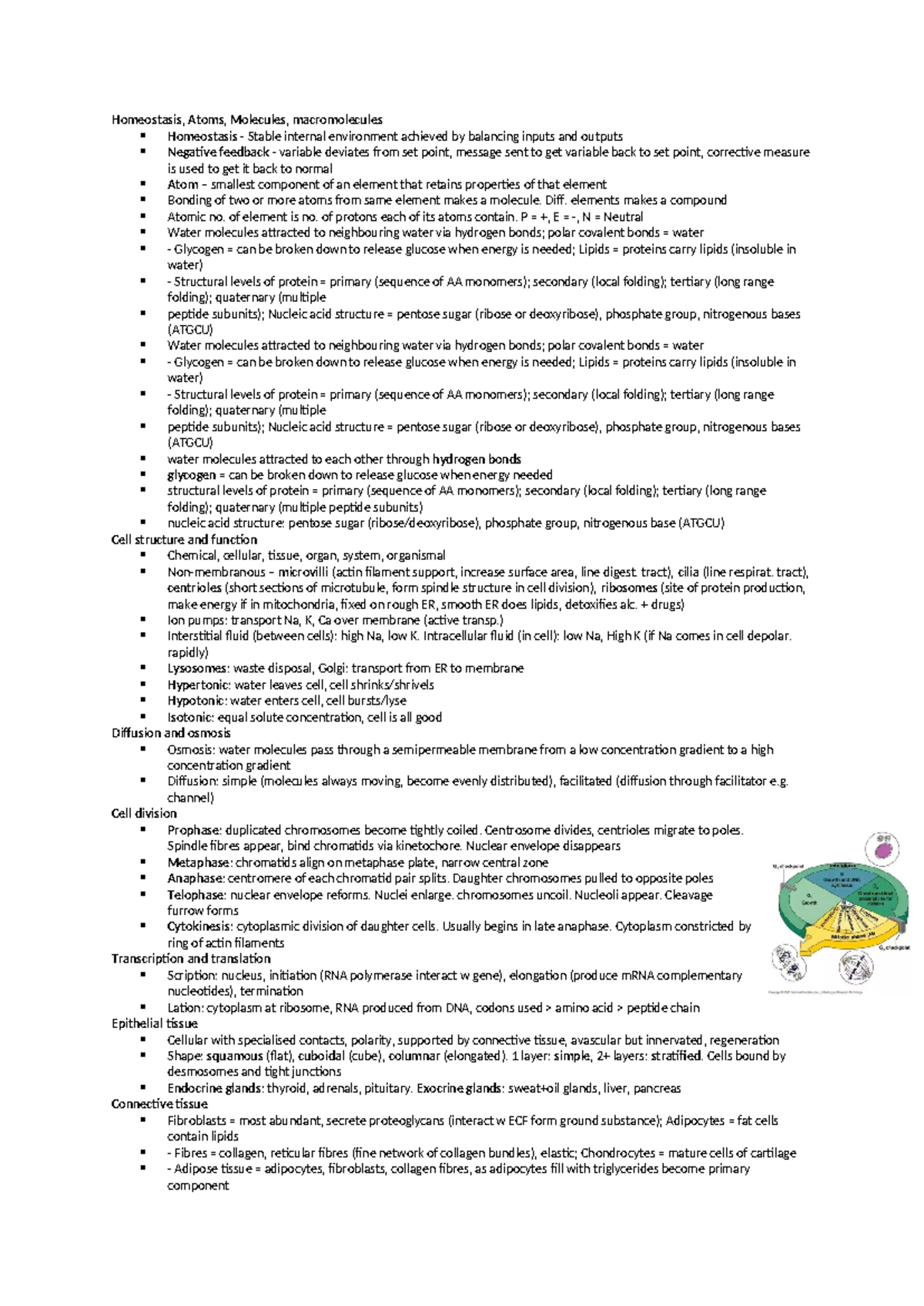 HUBS1401 Mid Sem Exam Cheat Sheet - Homeostasis, Atoms, Molecules ...