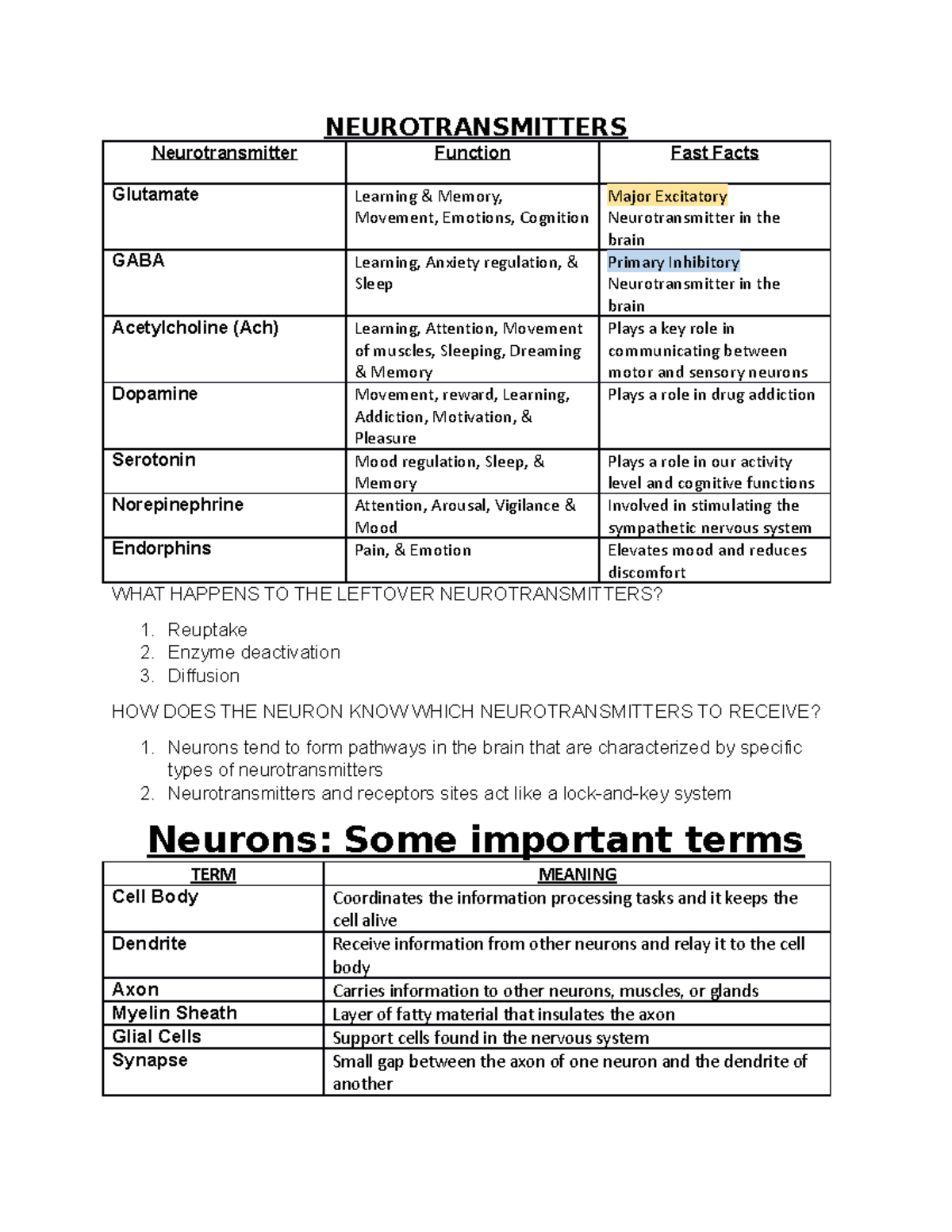 Neurons - Part 1 -PSYC1020 Ch 3 Biopsychology - NEUROTRANSMITTERS ...