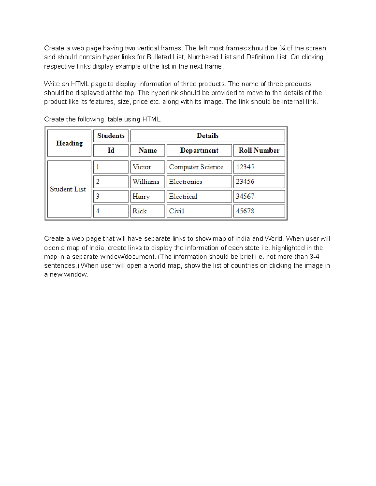 Assignment II - nope - Create a web page having two vertical frames ...