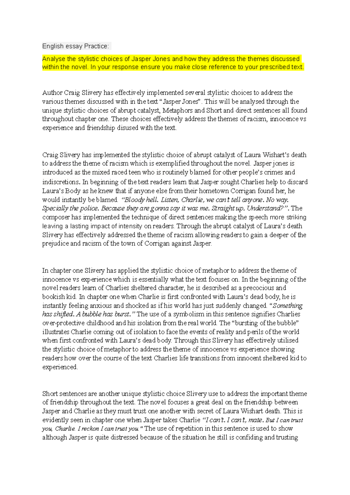 English Practice Essay 2 Prelim nores - English essay Practice: Analyse ...