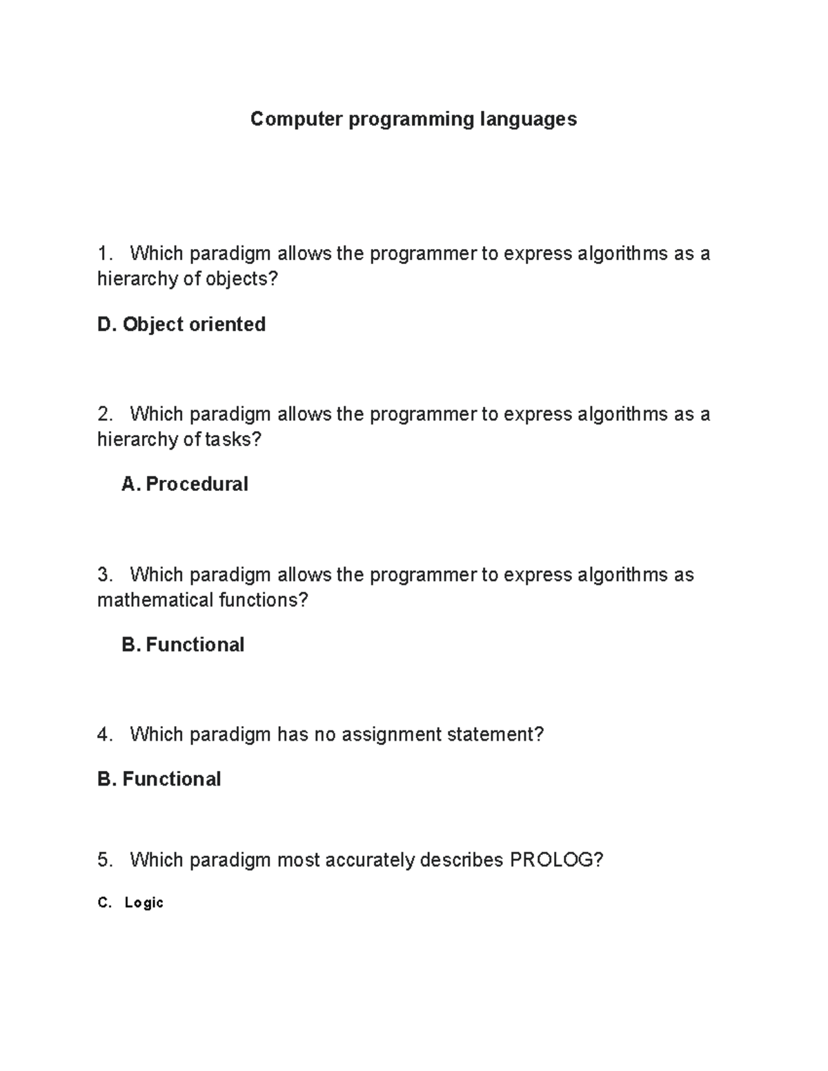 Computer Programming Language Which Paradigm Allows The Programmer To Express Algorithms As A