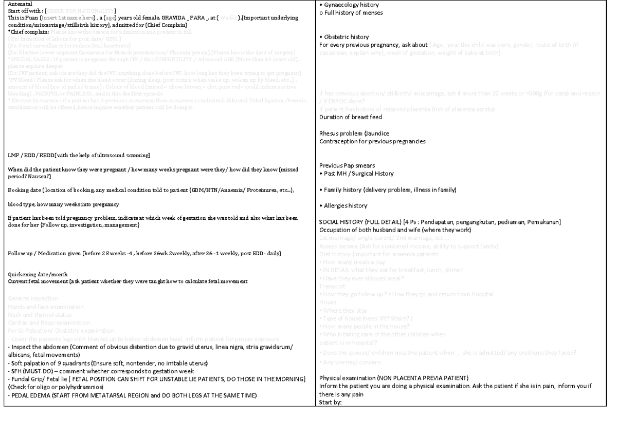3 - Obstetrics Template - Antenatal Start off with : [CHECK FOR ...