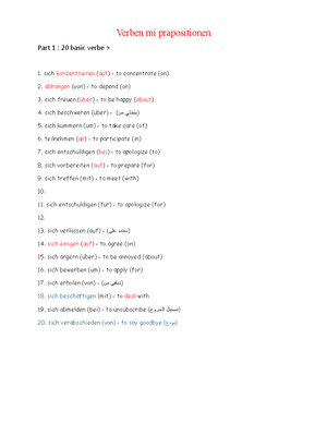 Verben mit prapositionen Par 1 - Studocu