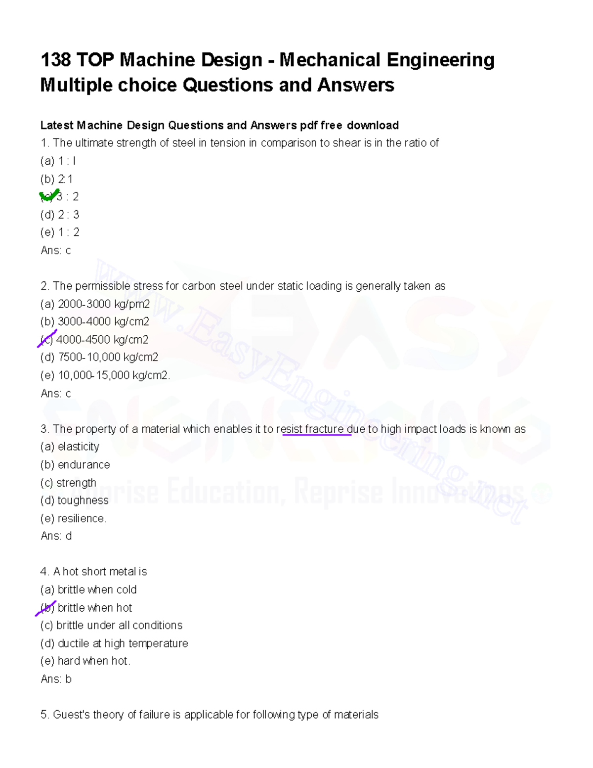Machine-Design - Machine Design - 138 TOP Machine Design - Mechanical Engineering Multiple ...