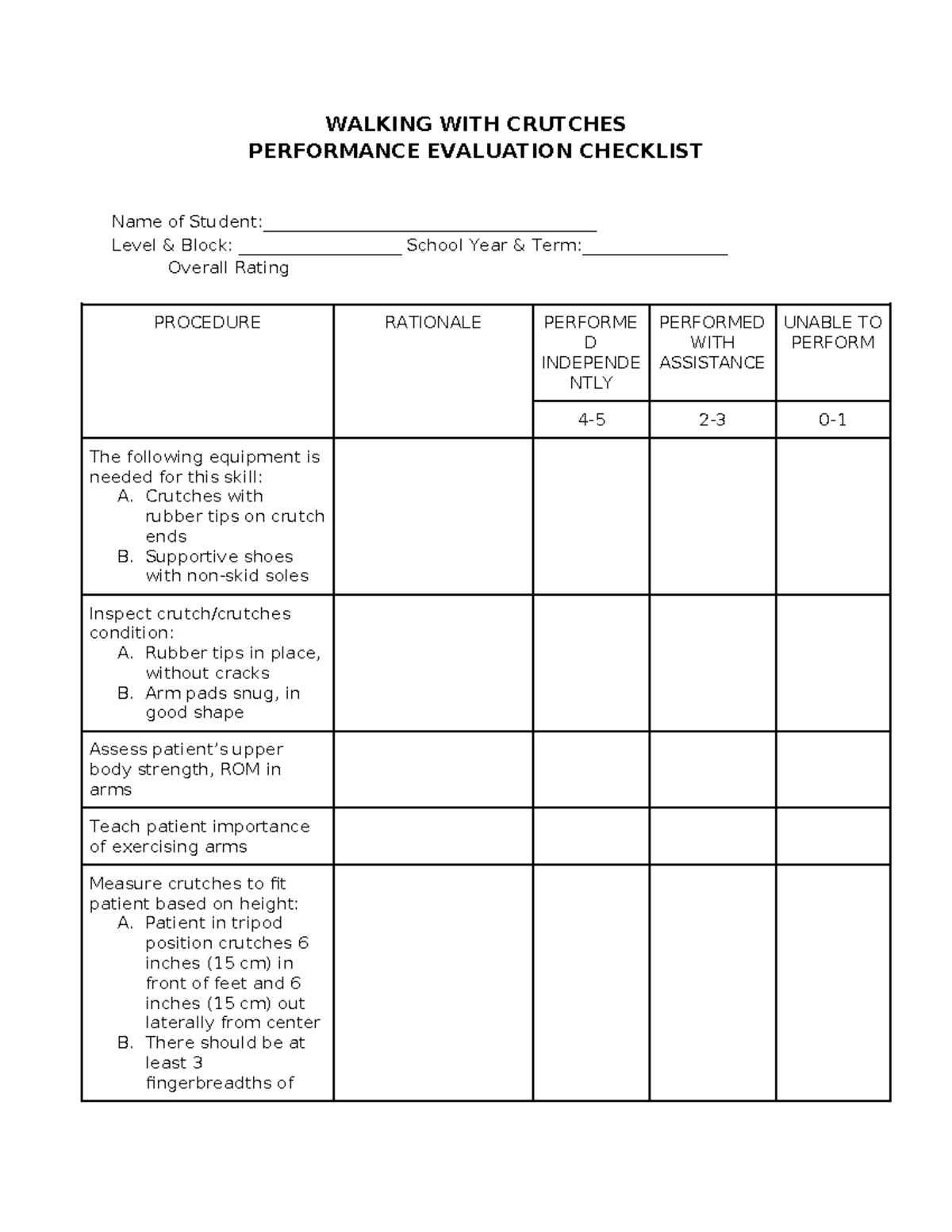Walking-WITH- Crutches - WALKING WITH CRUTCHES PERFORMANCE EVALUATION ...