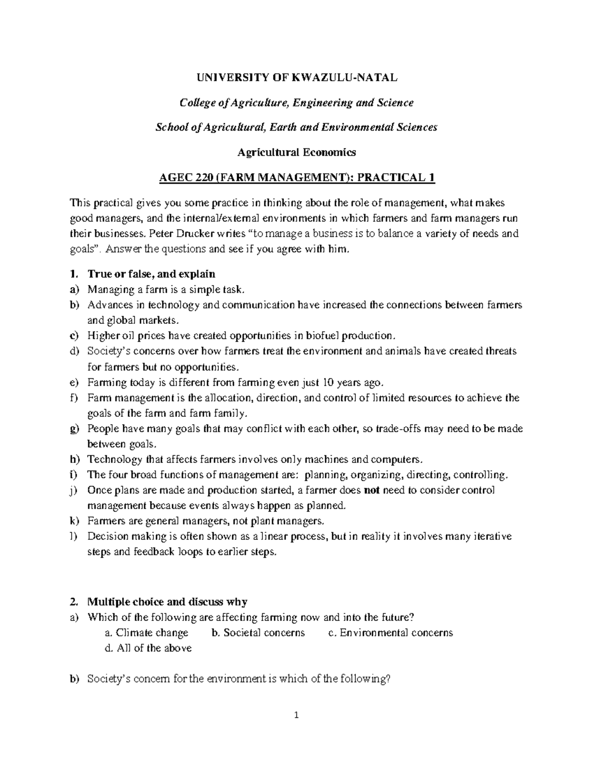 AGEC 220 Practical 01 - 1 UNIVERSITY OF KWAZULU-NATAL College of ...