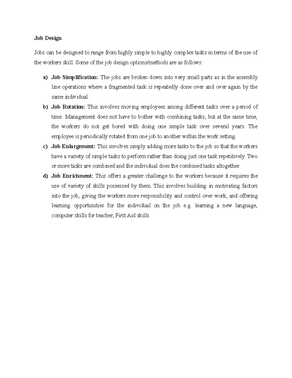 Job and task design strategies to enhance work satisfaction and ...