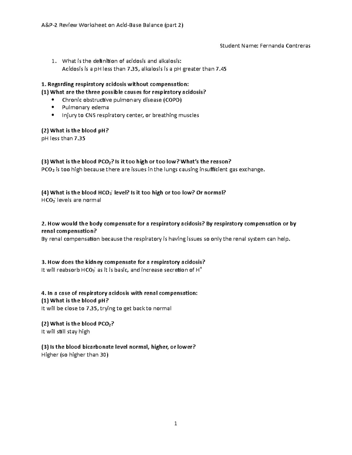 Acid Base Balance Quiz - A&P-2 Review Worksheet on Acid-Base Balance ...