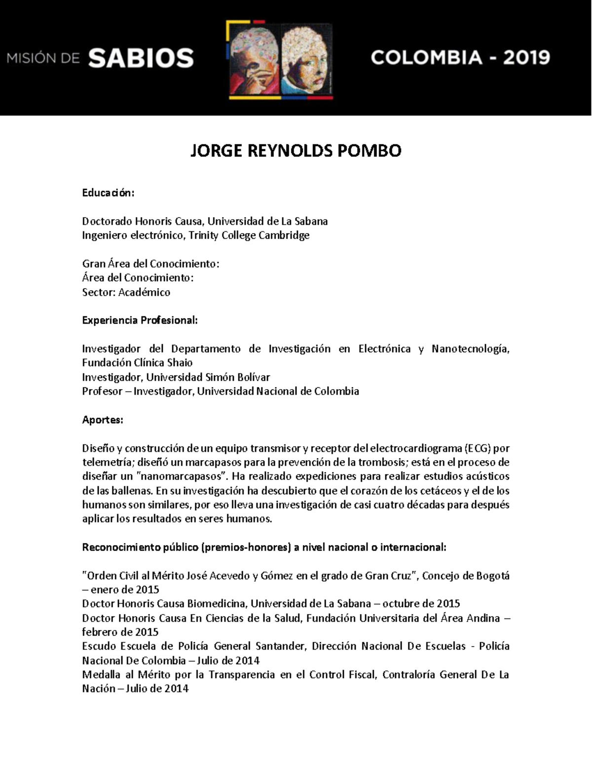 Jorge reynolds - JORGE REYNOLDS POMBO EducaciÛn: Doctorado Honoris ...