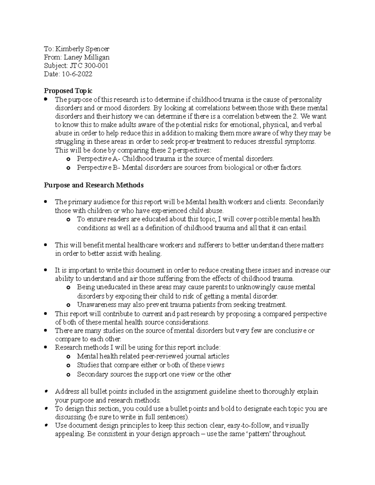 Proposal Memo Template JT 300 - To: Kimberly Spencer From: Laney ...