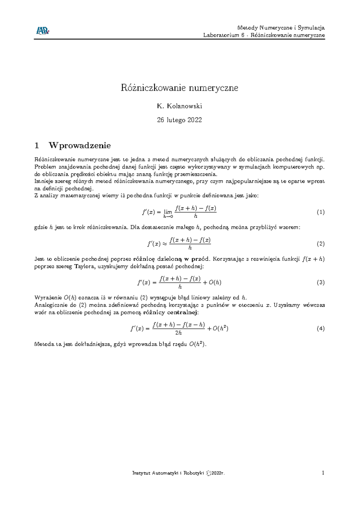 MNi S lab 06 - Zadania na metody numeryczne - Metody Numeryczne i ...