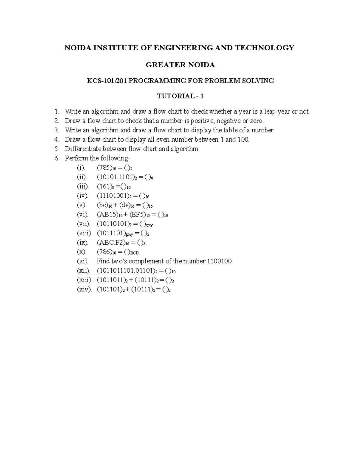 T1 - C programming - NOIDA INSTITUTE OF ENGINEERING AND TECHNOLOGY ...