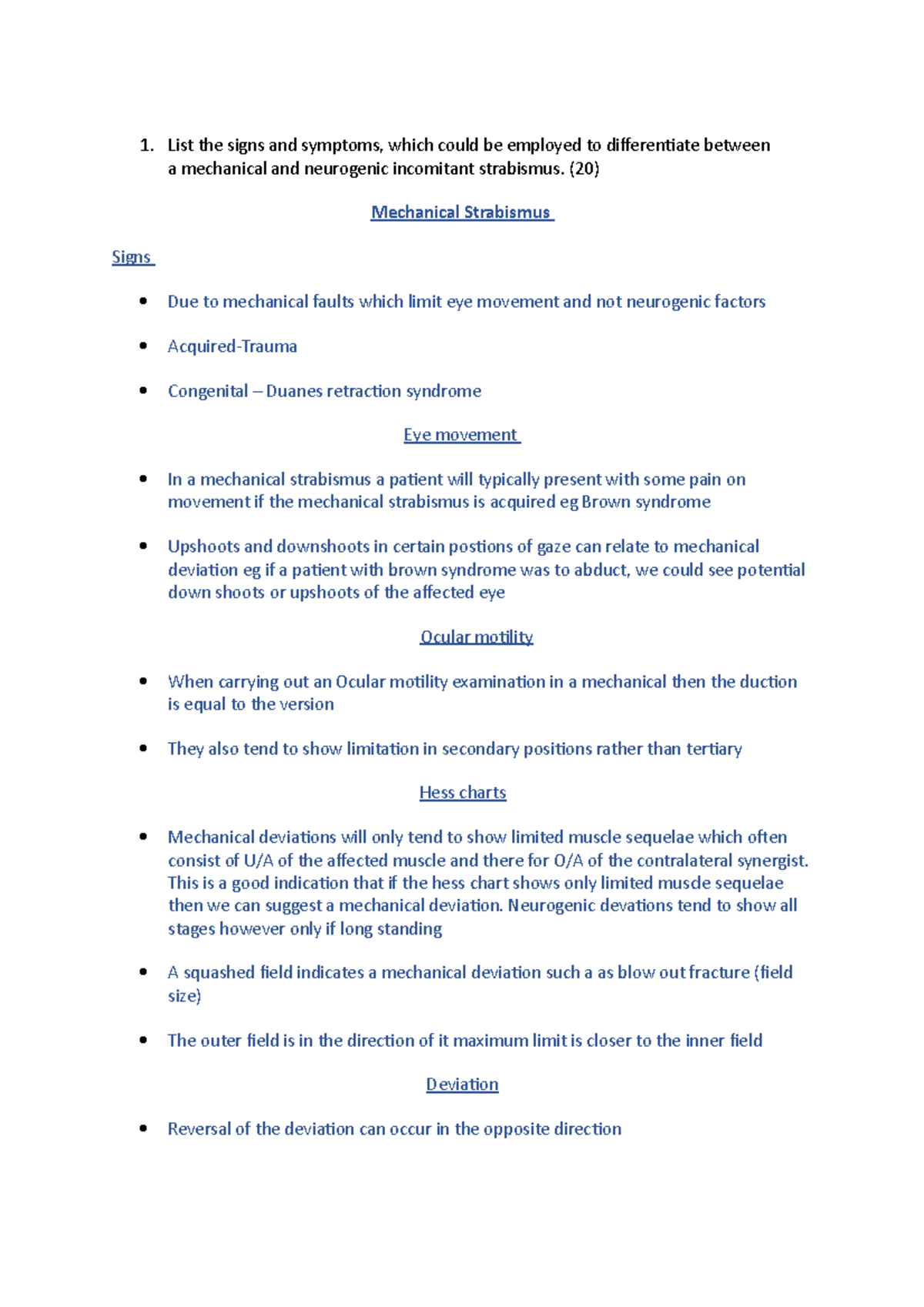 Differentiating Mechanical and Neurogenic Incomitant Strabismus - Studocu