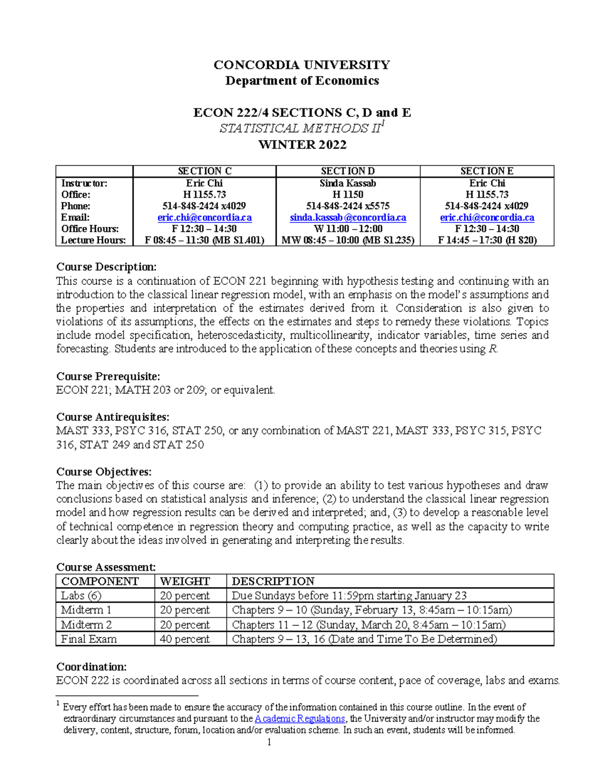 ECON222 Outline (2022W - Chi) - CONCORDIA UNIVERSITY Department of ...