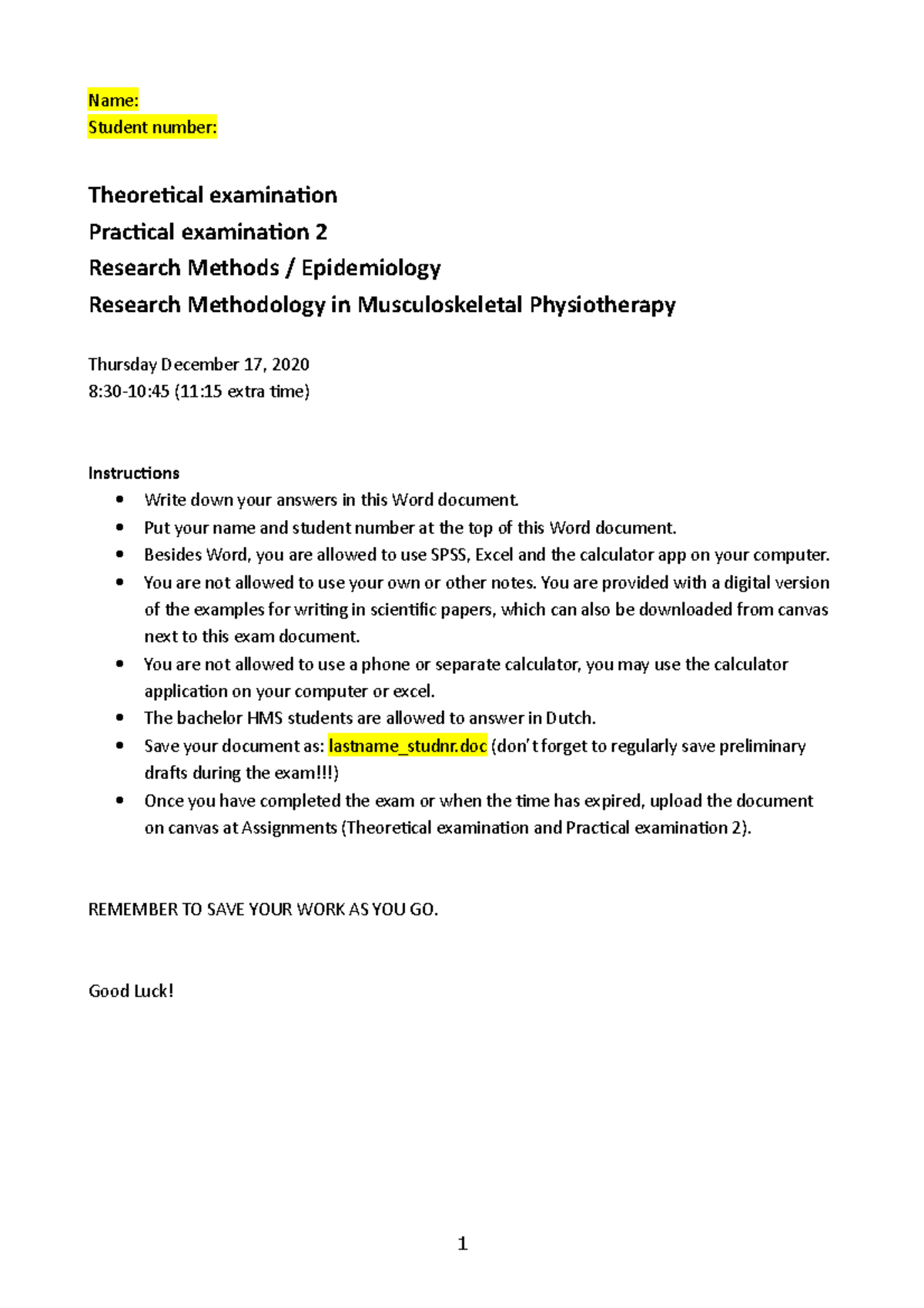 Theoretical exam and Practical Exam 2 Remmp 2020-2021 with answers ...