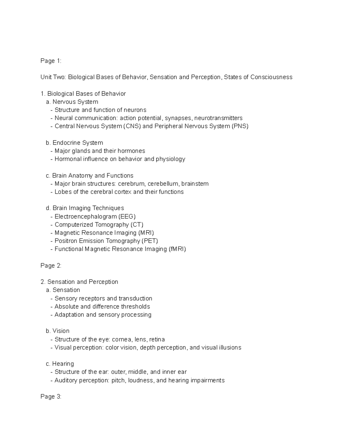 Unit 2 ap psych notes - Page 1: Unit Two: Biological Bases of Behavior ...