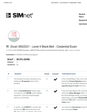 Excel 365 2021 - Level 4 Black Belt - Credential Exam - SIMnet - Excel 365/2021 - Level 4 Black ...