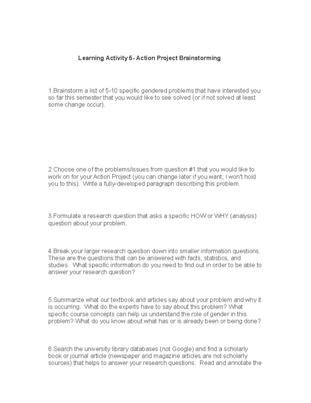 Action Project Brainstorming (Learning Activity 5) - Learning Activity ...