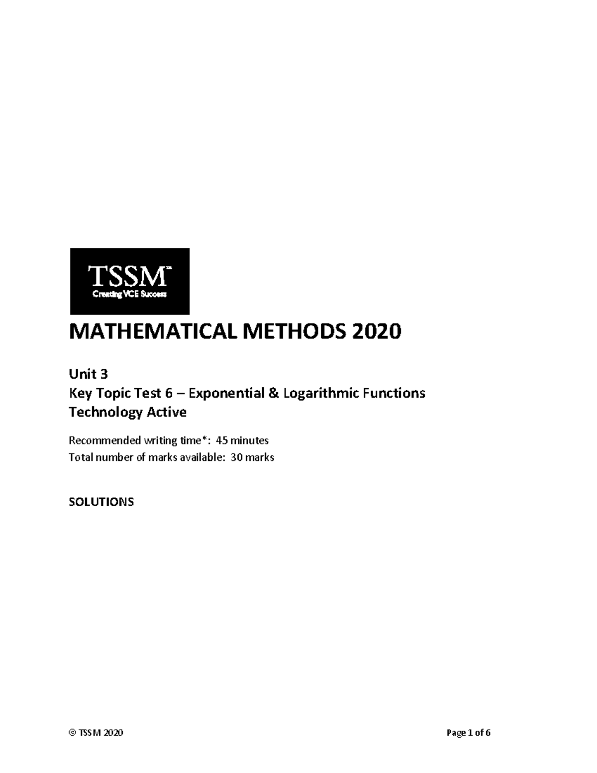 U3 - prac SAC solutions - MATHEMATICAL METHODS 2020 Unit 3 Key Topic ...