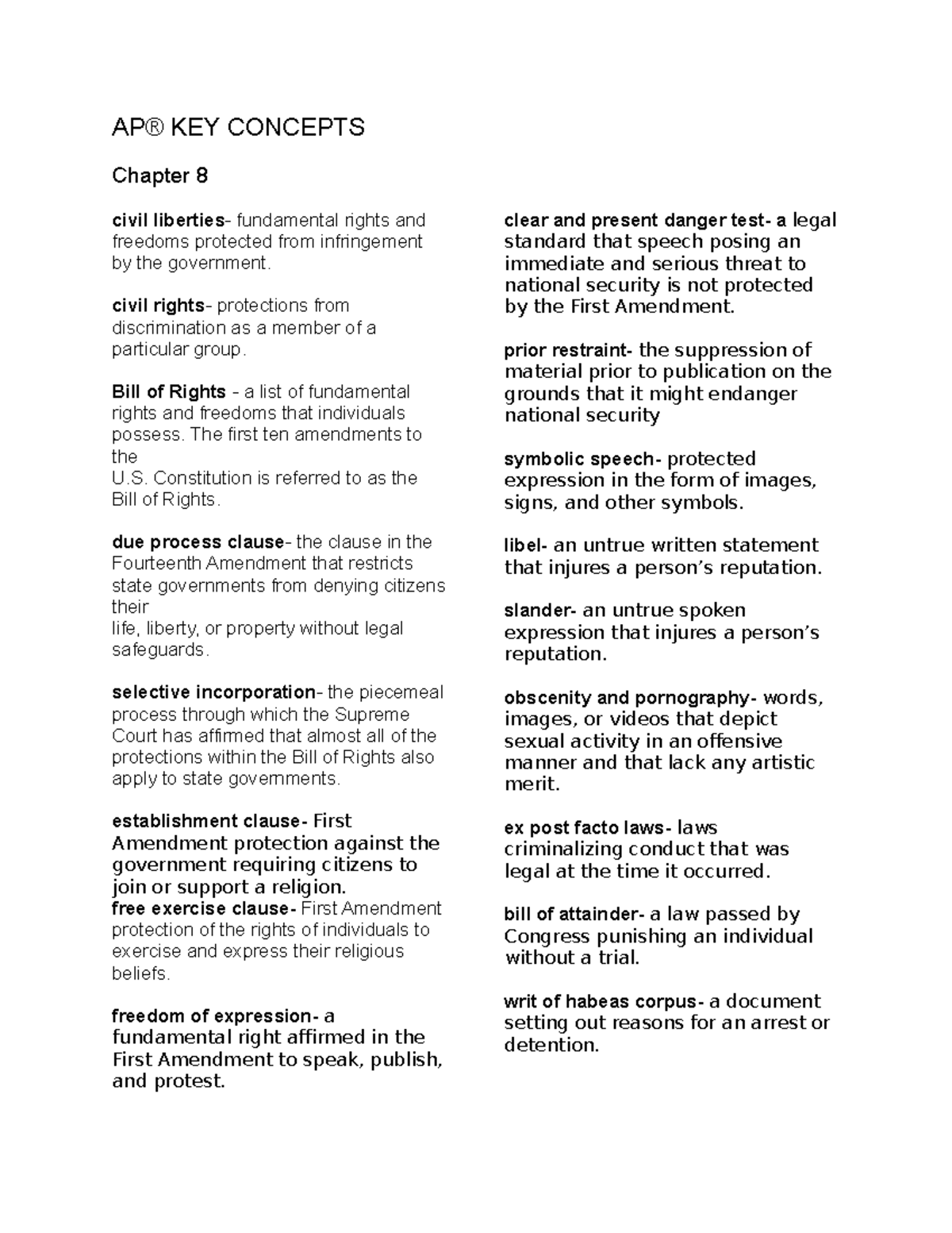 UNit 3 Key Concepts - lol - AP® KEY CONCEPTS Chapter 8 civil liberties ...