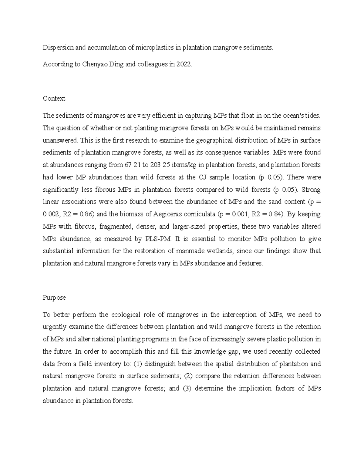 Summary Microplastics Accumulation In Mangrove Dispersion And
