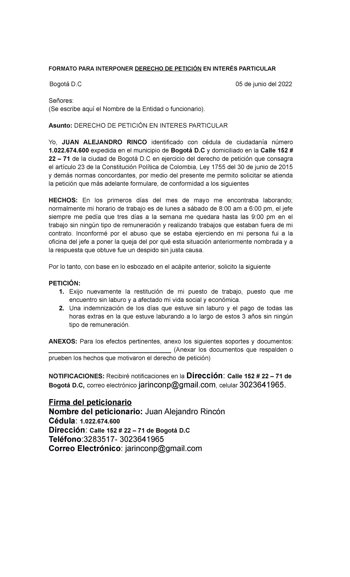 1349 modelo-derecho-de-peticion - FORMATO PARA INTERPONER DERECHO DE ...