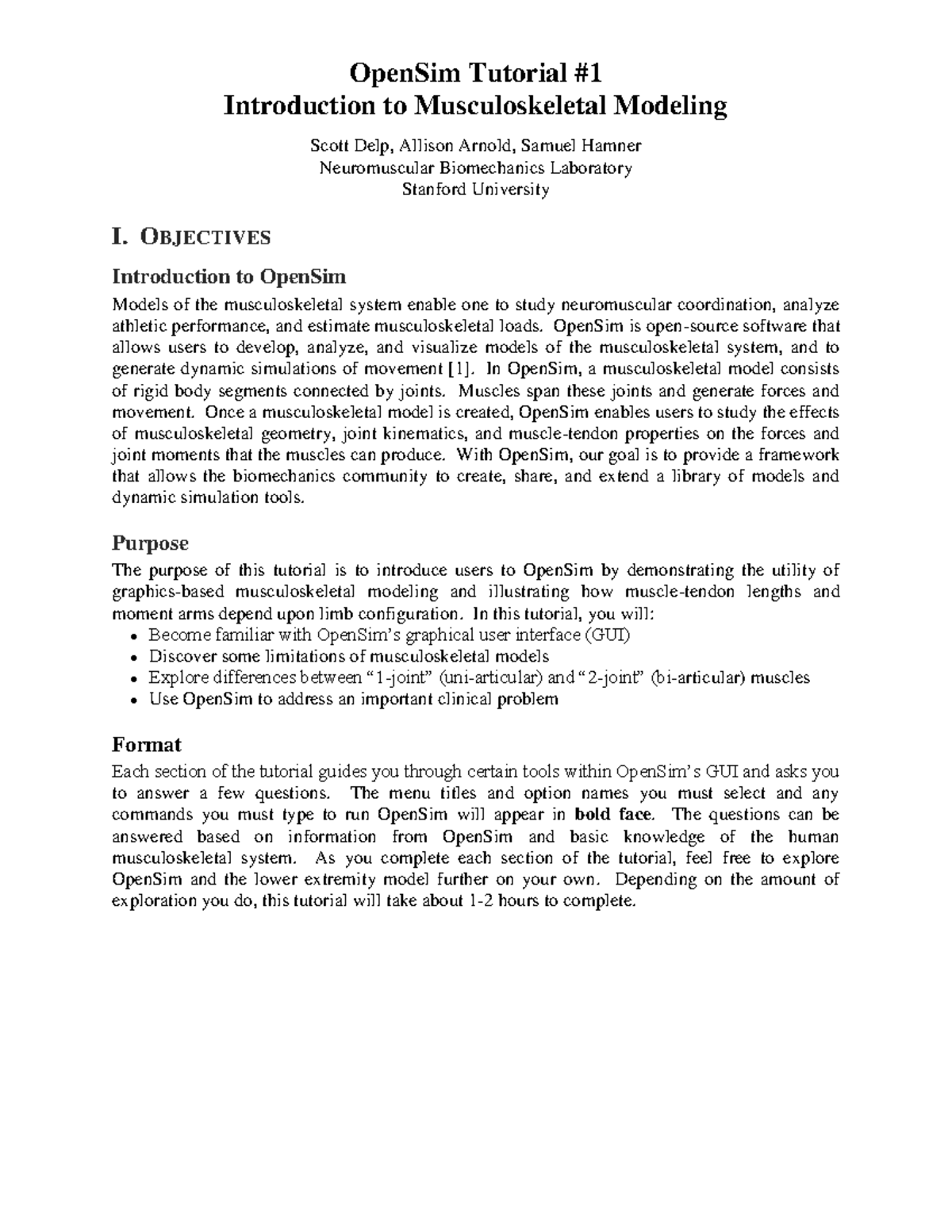Open Sim Tutorial 1 - OpenSim Tutorial Introduction to Musculoskeletal Modeling Scott Delp ...