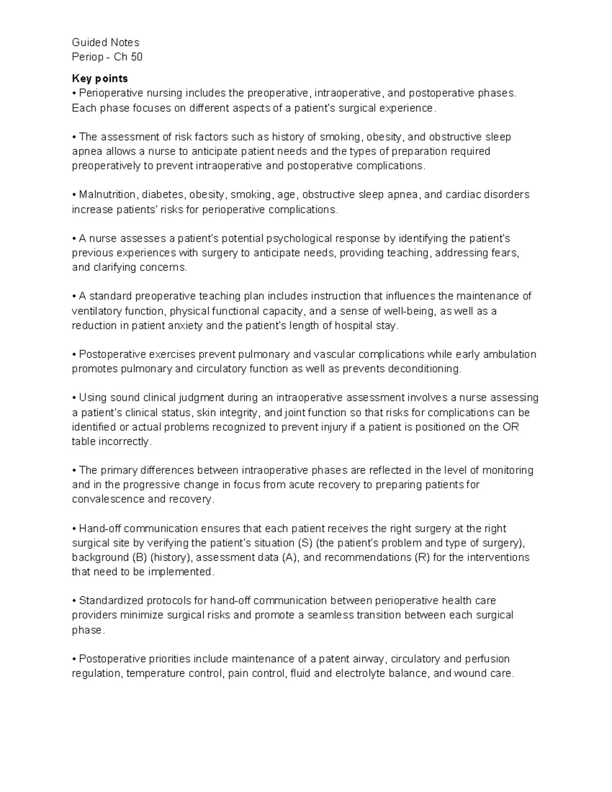 117-Key points - Guided Notes-Ch 50 - Guided Notes Periop - Ch 50 Key ... 117-Key points - Guided Notes-Ch 50 - Guided Notes Periop - Ch 50 Key ...
